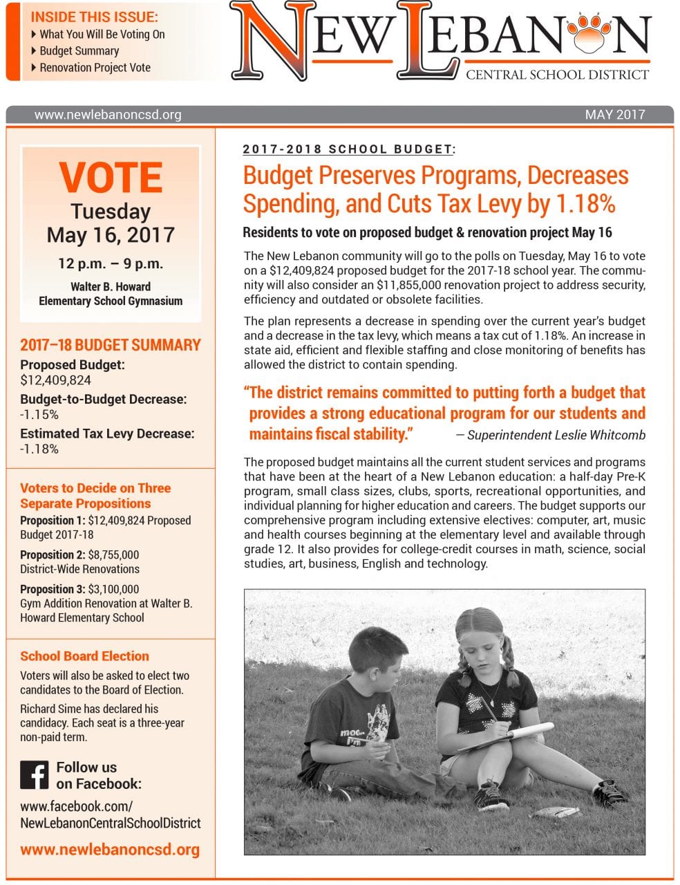 2017-18 School Budget Newsletter Now Available | New Lebanon CSD