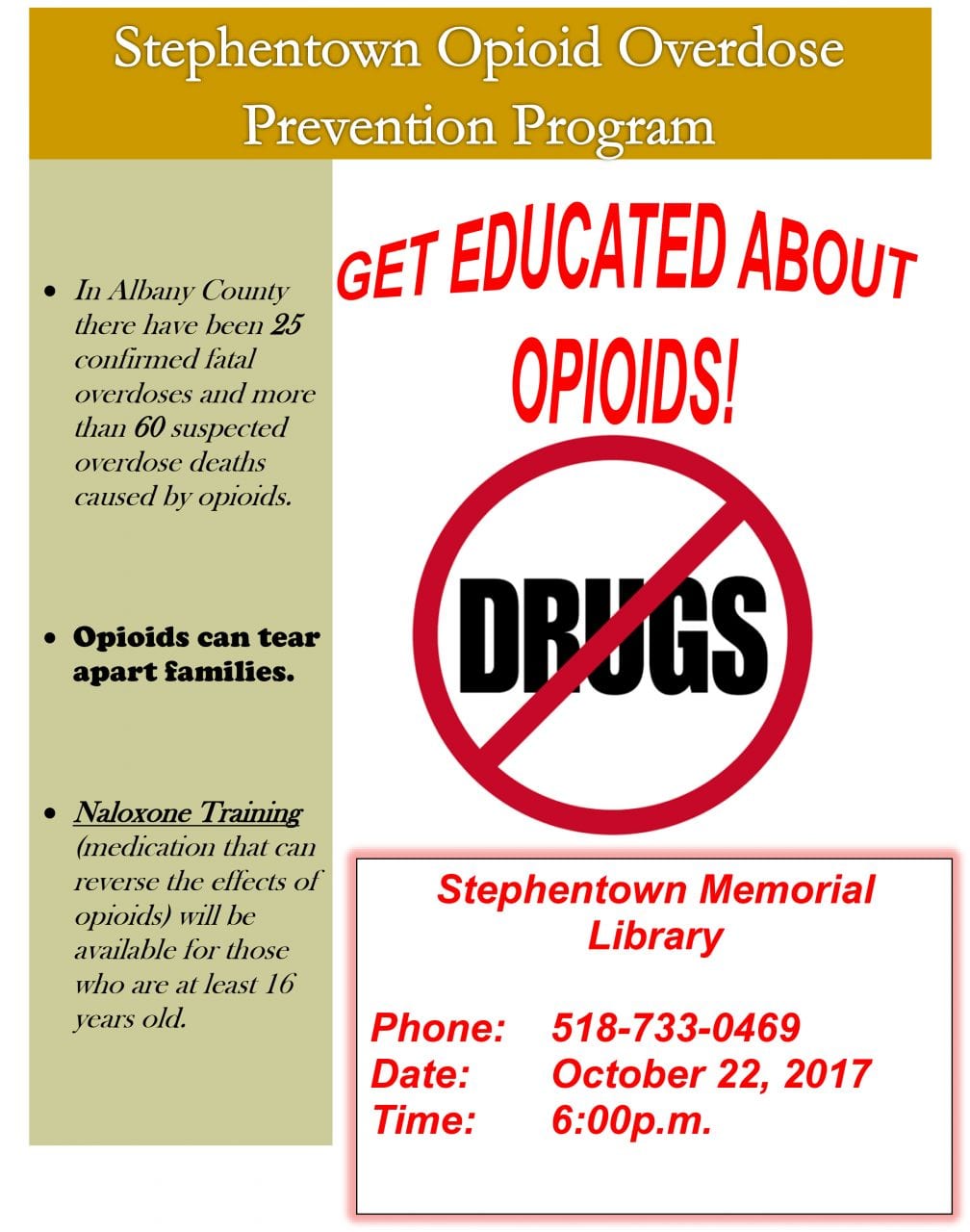 Local Drug Take Back Day and Opioid Education Session | New Lebanon CSD