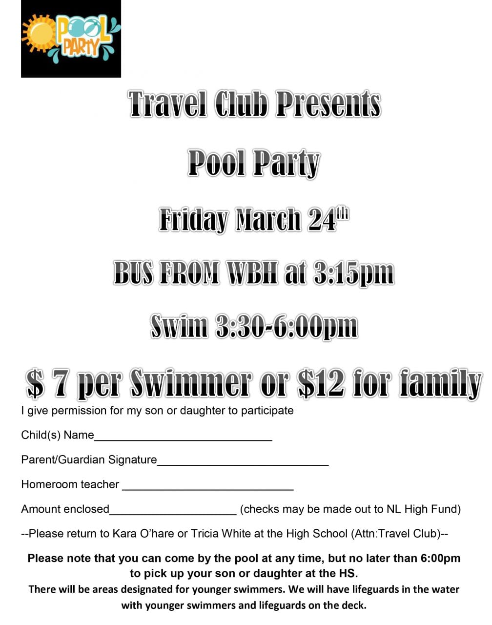 Travel Club Hosting a Pool Party at the Jr/Sr High School | New Lebanon CSD