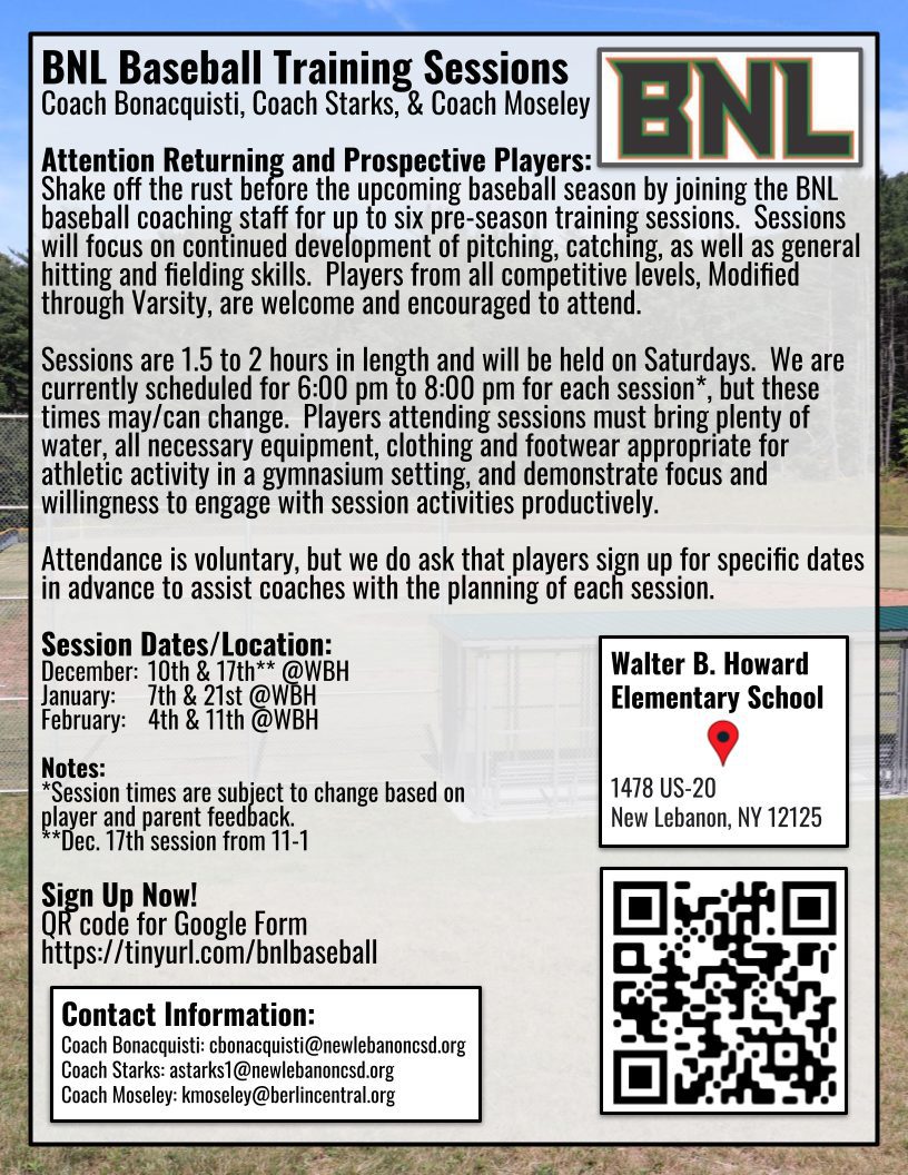 Attention Returning and Prospective BNL Baseball Players: | New Lebanon CSD