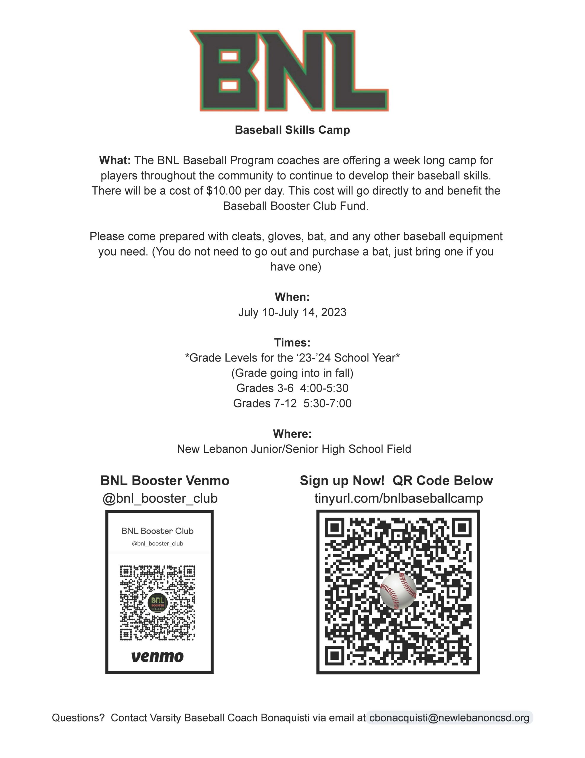 BNL Summer Baseball Opportunities | New Lebanon CSD