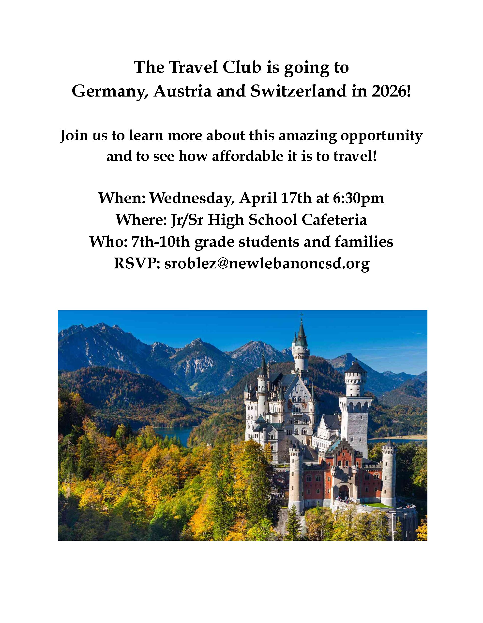 Travel Club Announcement 2026 | New Lebanon CSD