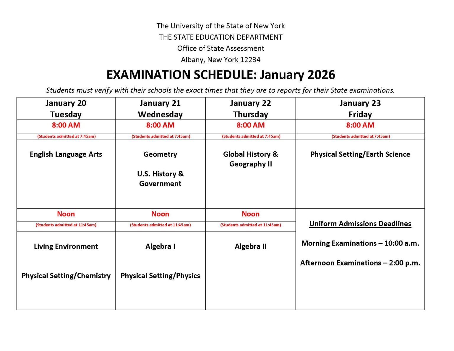 January Regents Week 1/20/26 - 1/23/26 | New Lebanon CSD